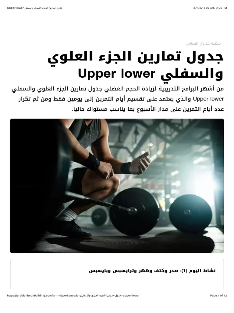جدول تمارين الجزء العلوي والسفلي Upper lower | PDF