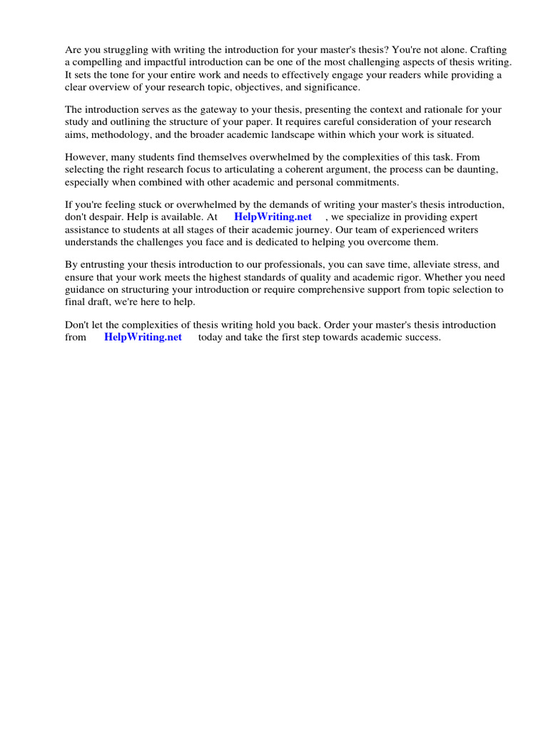 Master Thesis Introduction Length | PDF | Thesis | Methodology