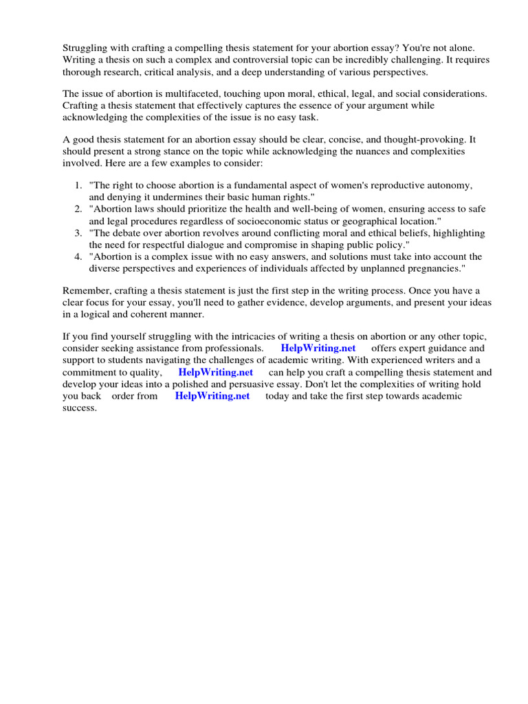 What Would Be A Good Thesis Statement For Abortion | PDF | Abortion ...