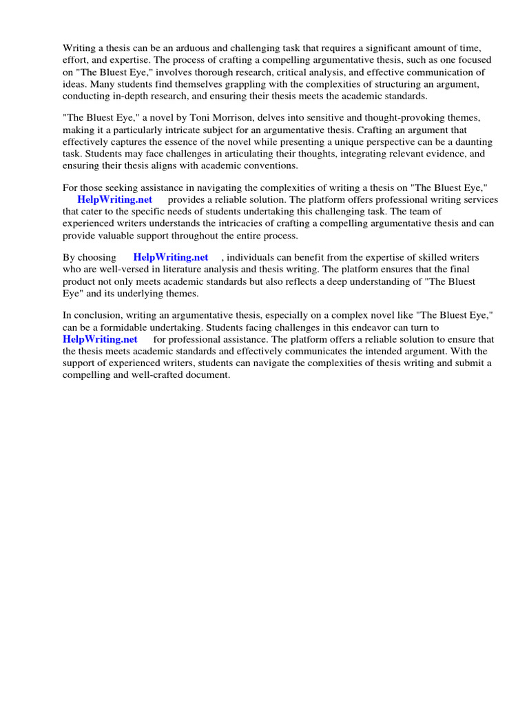 Thesis Writing Guide for "The Bluest Eye" | PDF | Racism ...