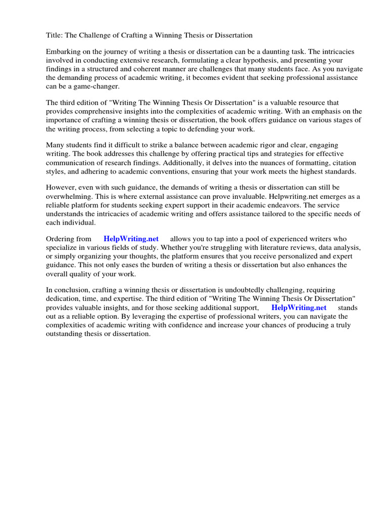 Writing The Winning Thesis or Dissertation 3rd Edition | PDF | Thesis | Libraries
