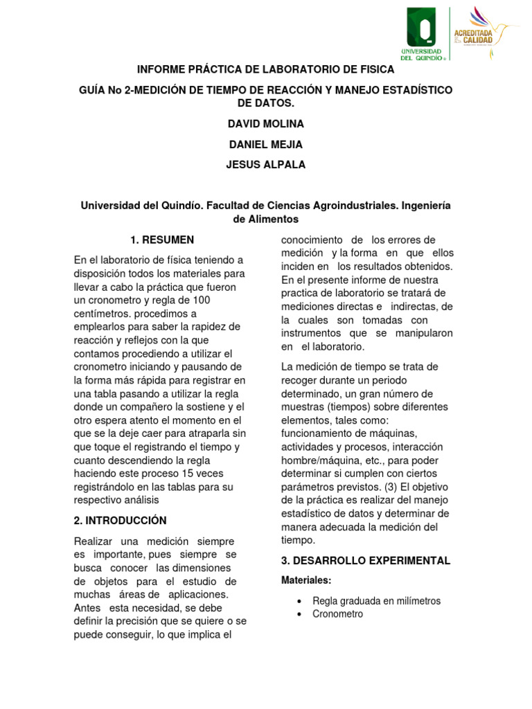 Informe 2 Práctica de Laboratorio de Fisica | PDF | Medición | Laboratorios