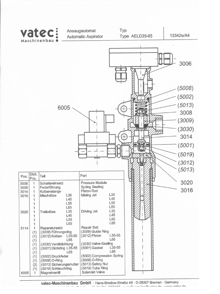 Pump Aspirator For SW Pumps - AELD55-V - Drawing | PDF