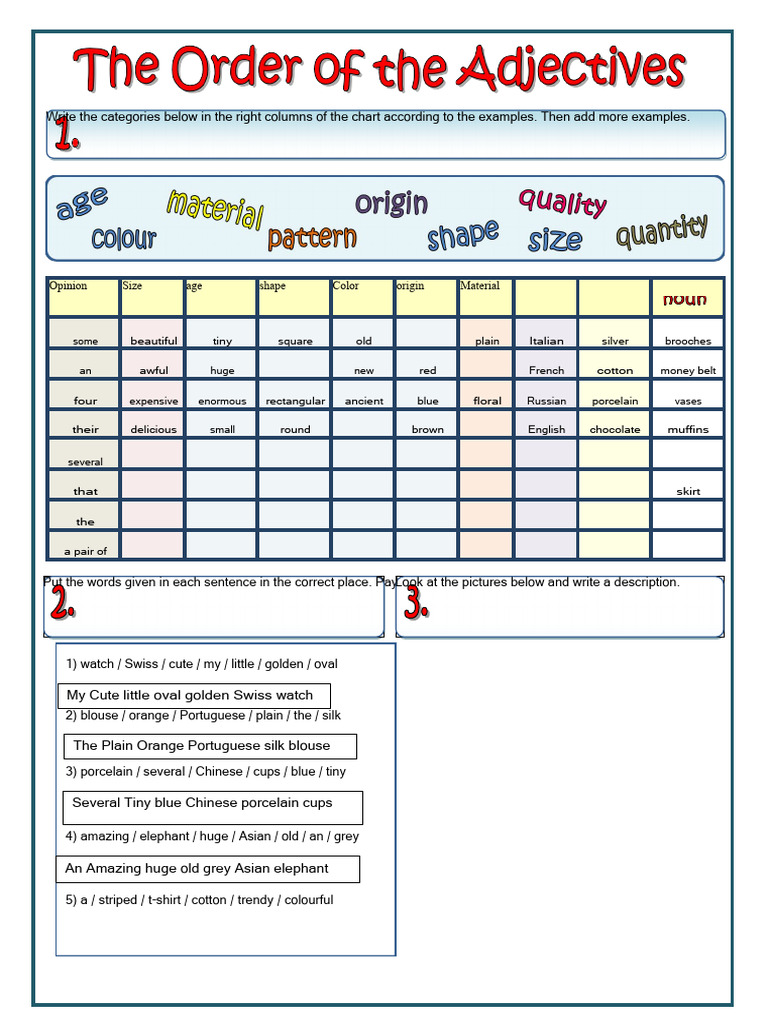 Adjective Order and Description Practice | PDF