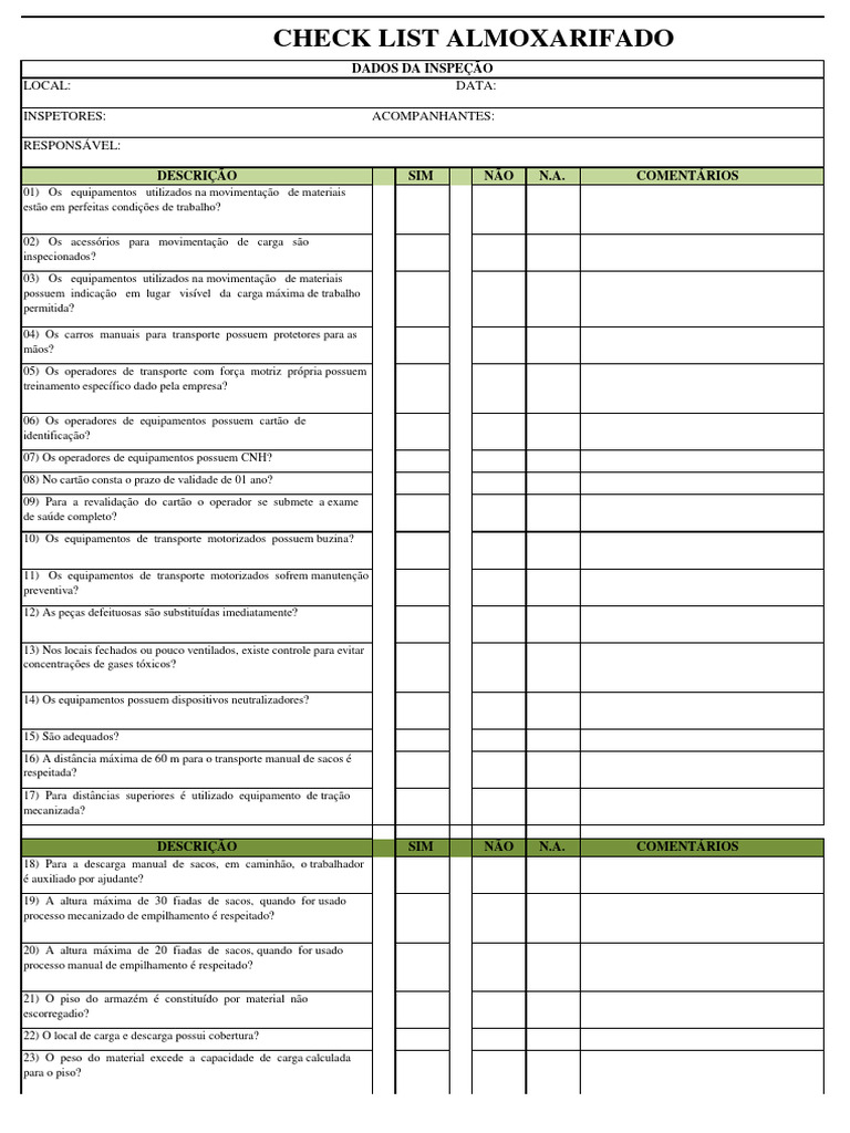 Check List - Almoxarifado | PDF