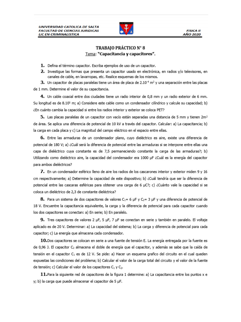 TP 8. Capacitores.2020.Fca2Lic - Virtual | PDF | Condensador | Capacidad