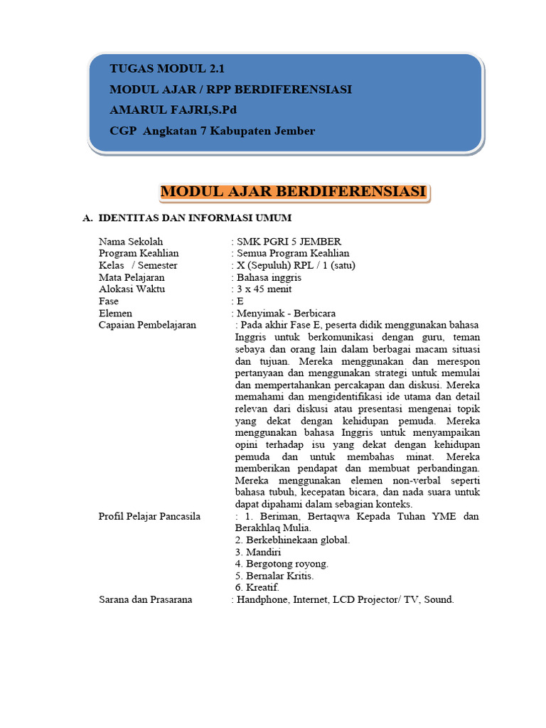 Modul Ajar | PDF | Karier & Perkembangan | Seni & Disiplin Bahasa