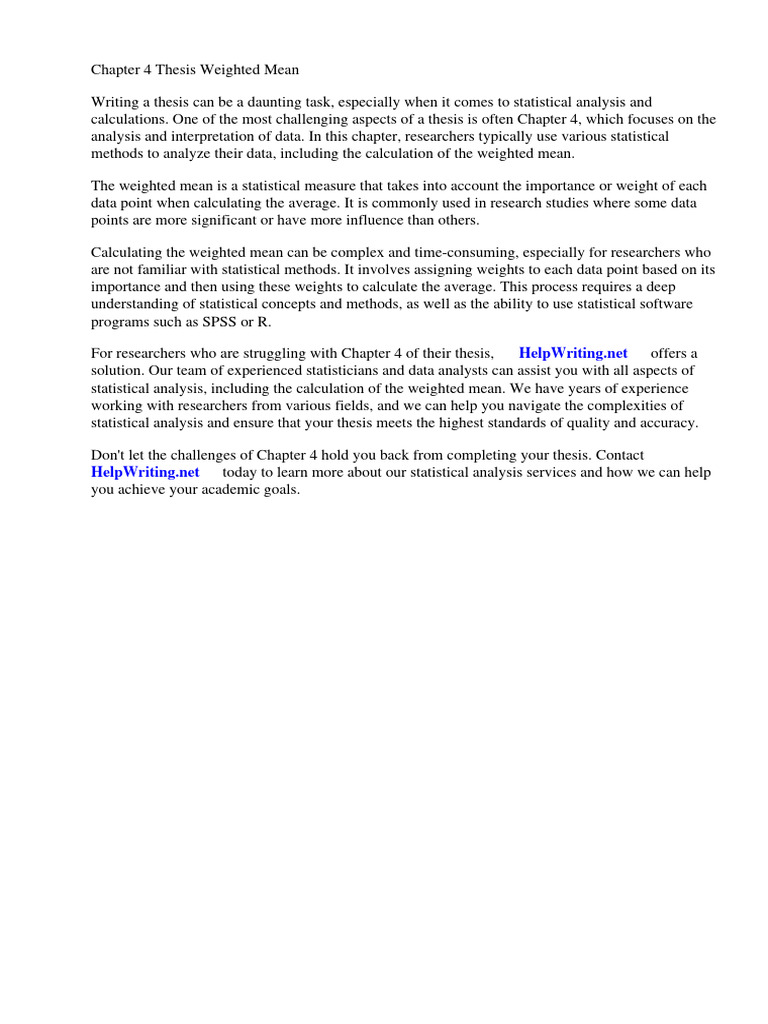 Chapter 4 Thesis Weighted Mean Pdf Statistics Quantitative Research
