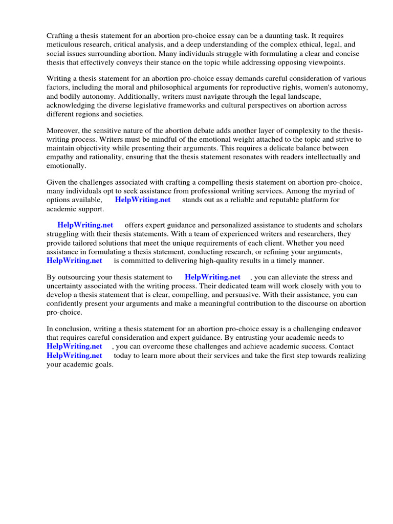 Thesis Statement For Abortion Pro Choice | PDF