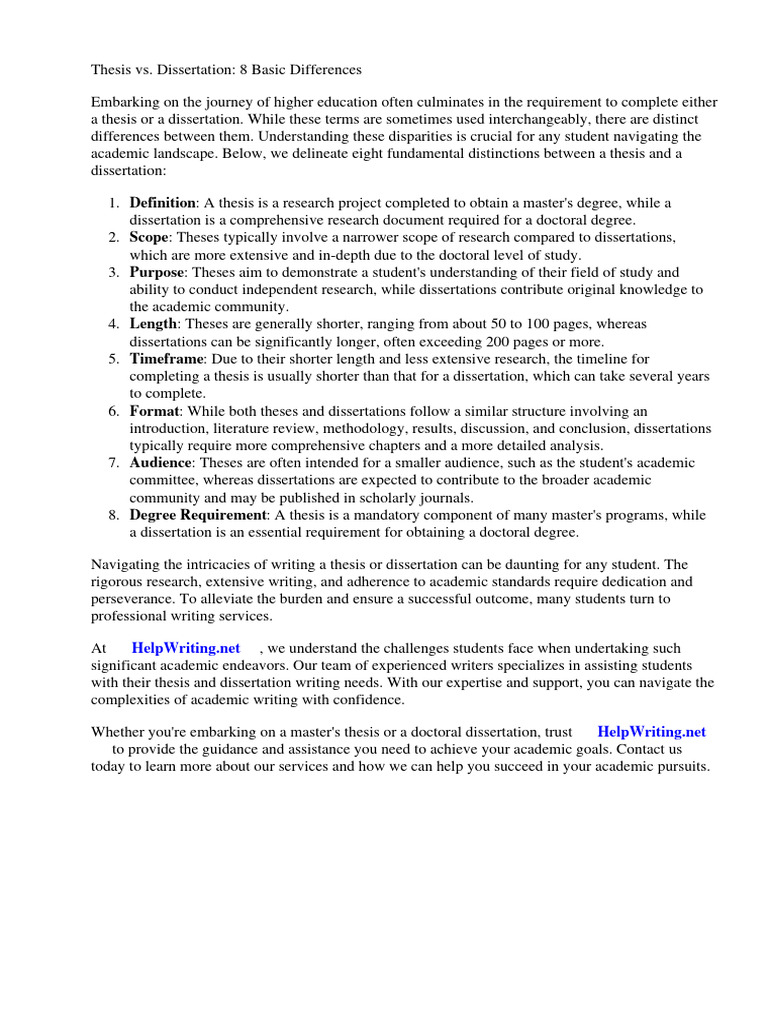 Thesis Vs Dissertation 8 Basic Differences | PDF | Thesis | Academic Degree