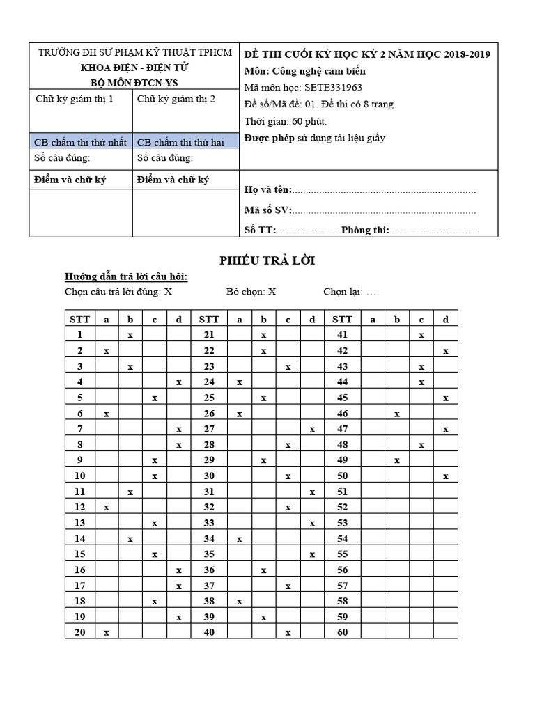 Đáp Án 02 HK2 2018-2019 Cncbys 02 | PDF