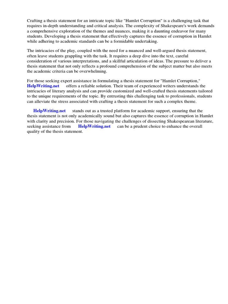 Thesis Statement For Hamlet Corruption | PDF | Hamlet