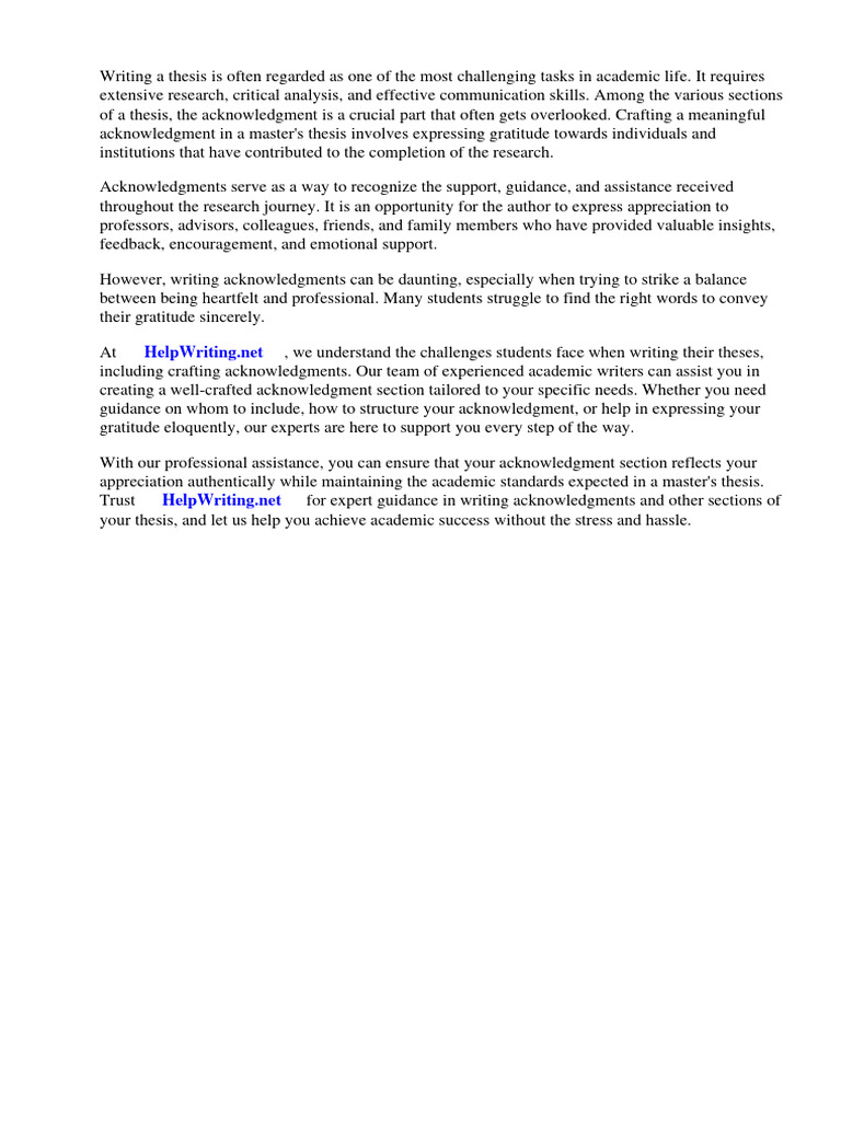 How To Write Acknowledgement in Master Thesis | PDF | Thesis | Gratitude