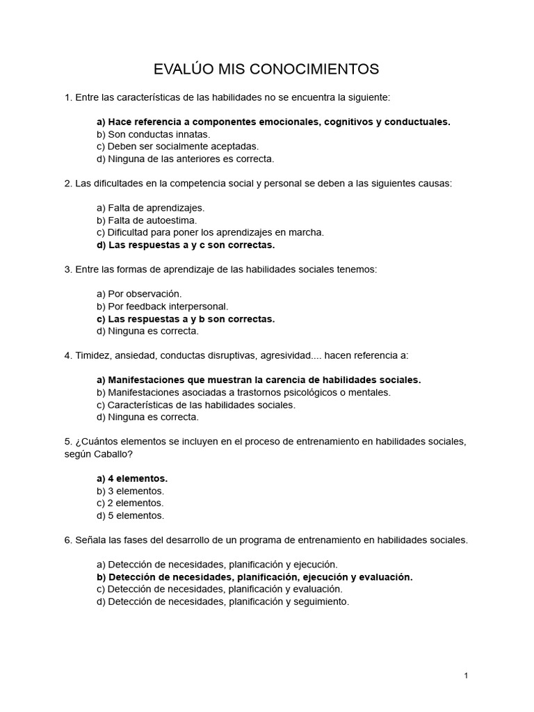 Evaluo Mis Conocimientos - HHSS - T5 | PDF