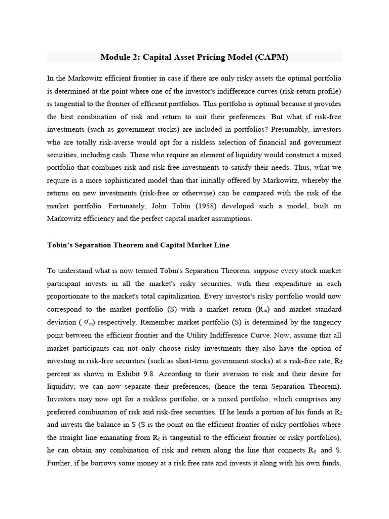 Module 2 CAPM | PDF | Capital Asset Pricing Model | Beta (Finance)