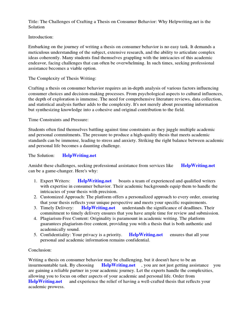 Thesis Consumer Behaviour PDF | PDF