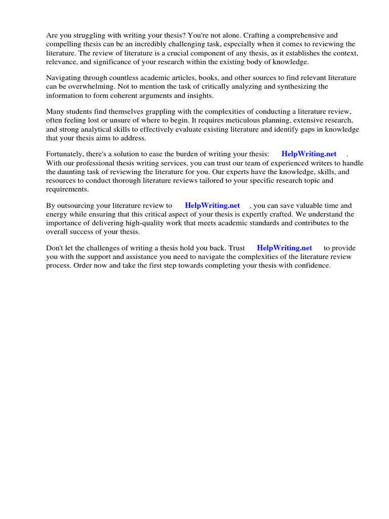 Thesis Review of Literature Sample | PDF | Thesis | Knowledge