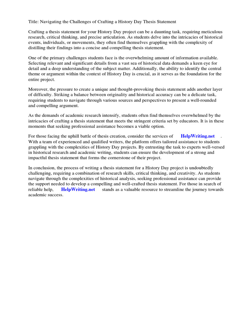 History Day Thesis Statement | PDF | Essays | Thesis