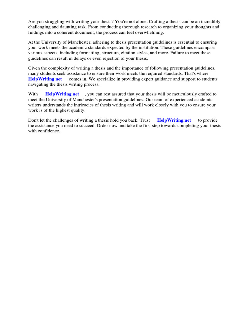 University Manchester Thesis Presentation Guidelines | PDF