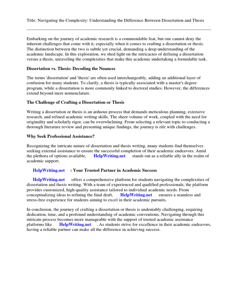 Dissertation vs. Thesis: Key Differences | PDF | Thesis | Doctor Of ...