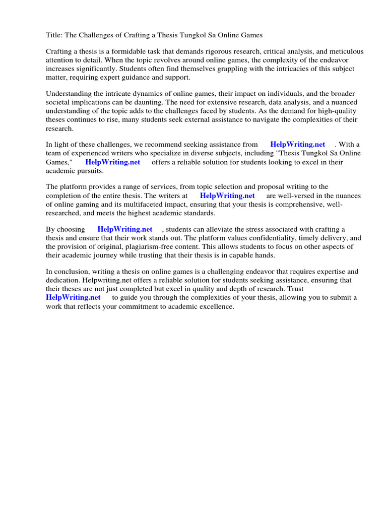 Thesis Tungkol Sa Online Games | PDF