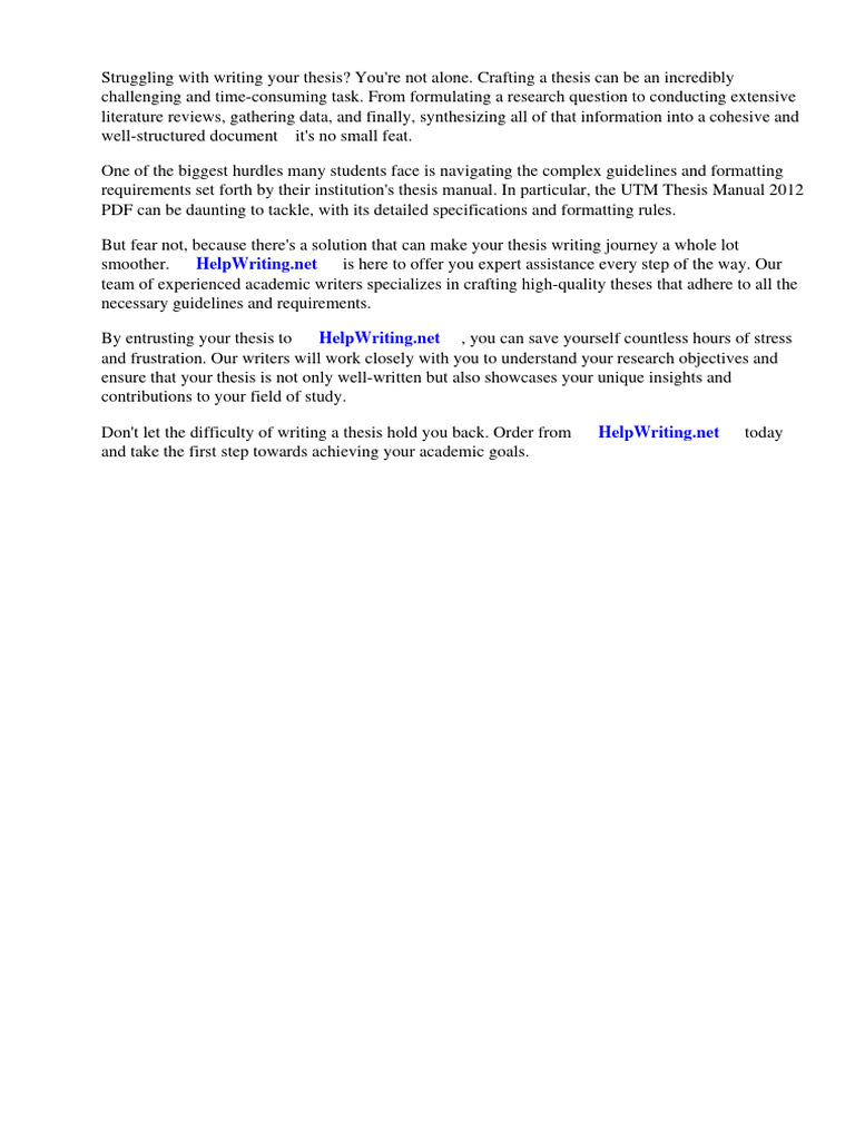 Utm Thesis Manual 2012 PDF | PDF