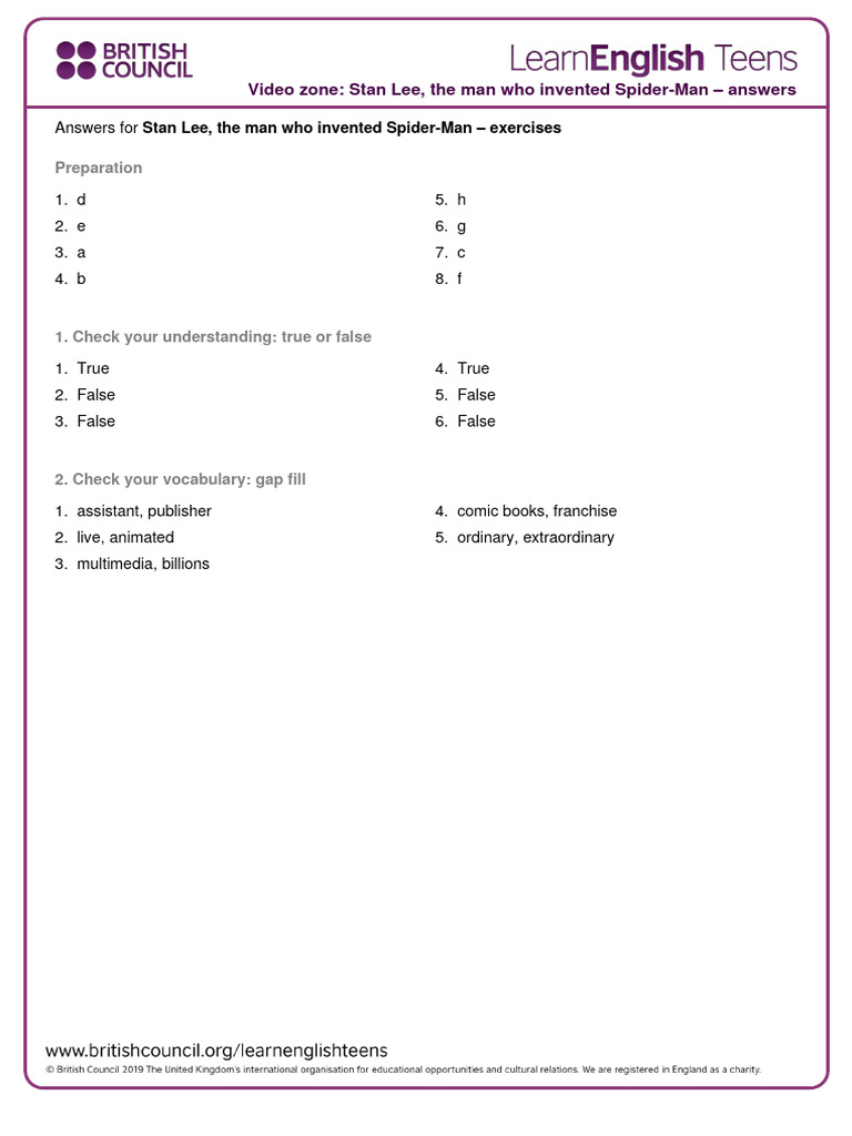 Stan Lee Spider-Man Exercises & Answers | PDF