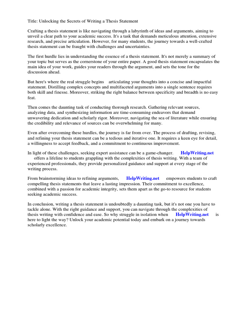 What Should A Good Thesis Statement Do | PDF | Essays | Thesis