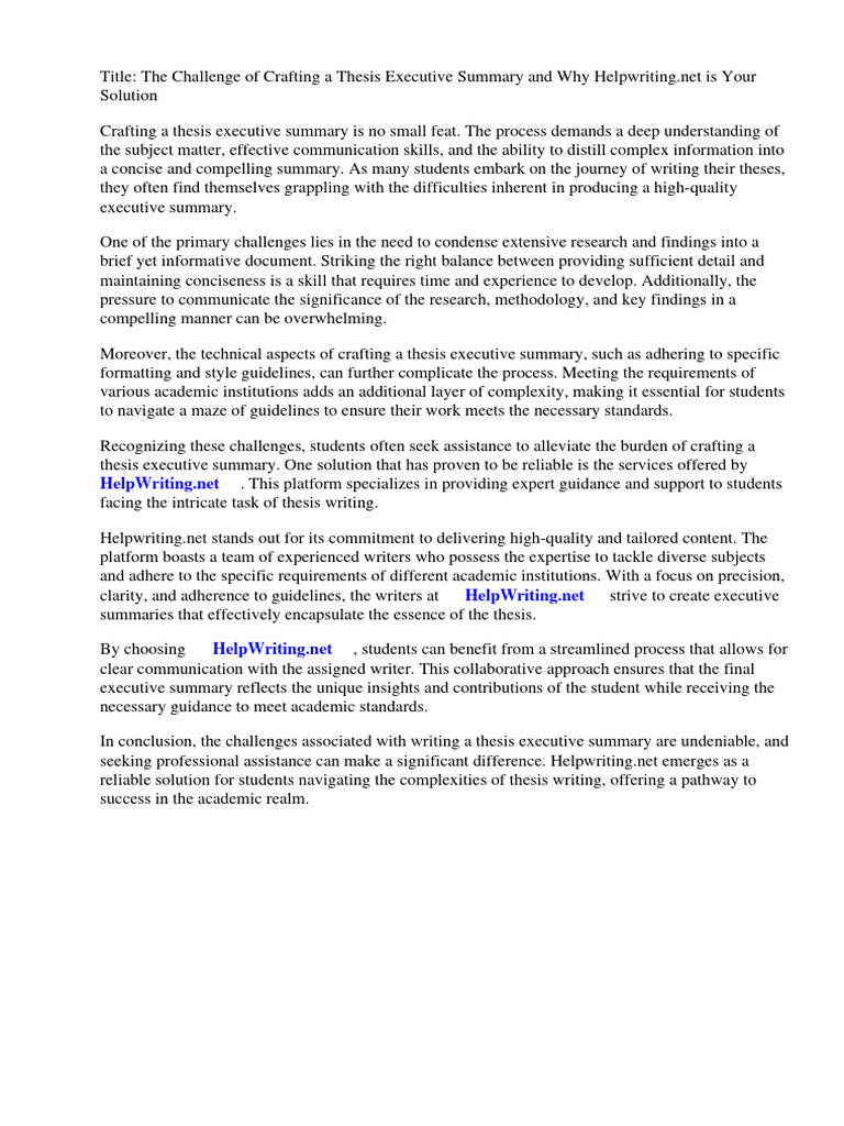 Thesis Executive Summary Examples | PDF