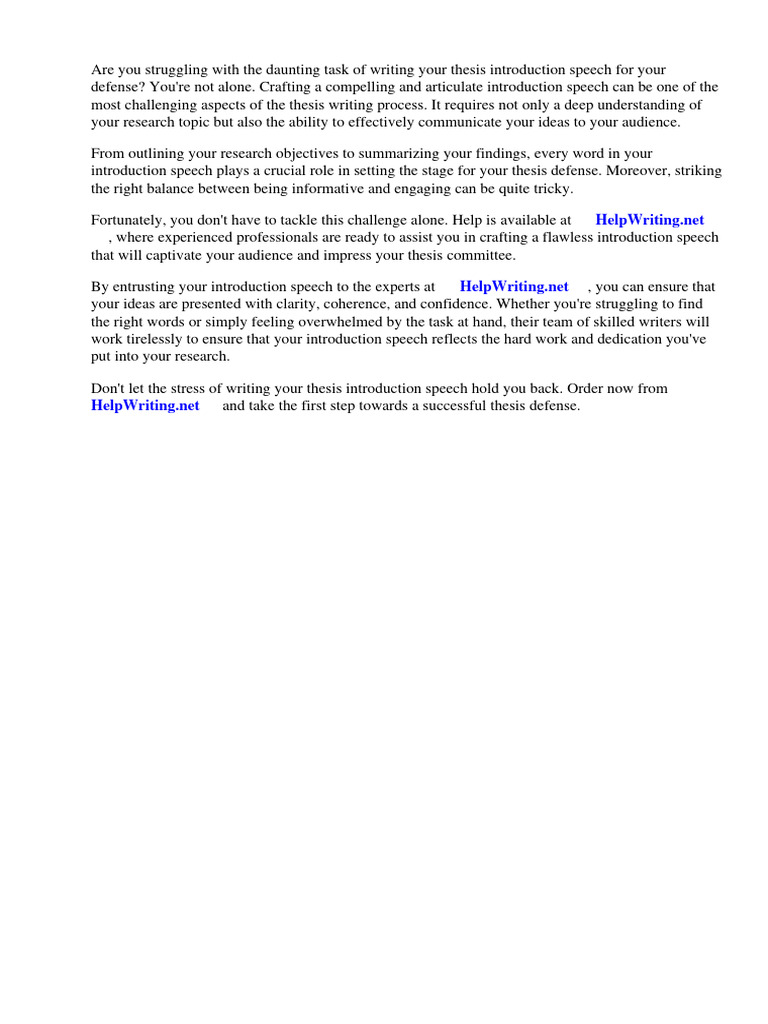 Sample Introduction Speech For Thesis Defense | PDF | Thesis