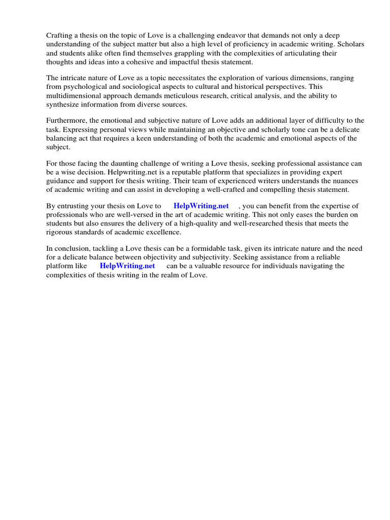 Love Thesis Statement Examples | Download Free PDF | Essays | Thesis