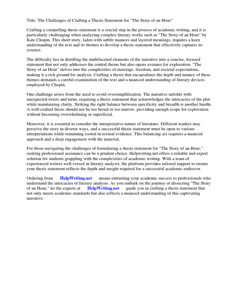 Thesis Statement of a Story of an Hour | PDF