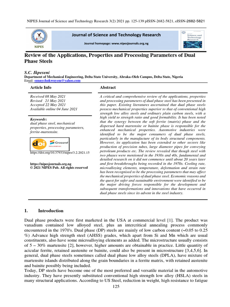 2021 Review of the Applications, Properties and Processing Parameters ...