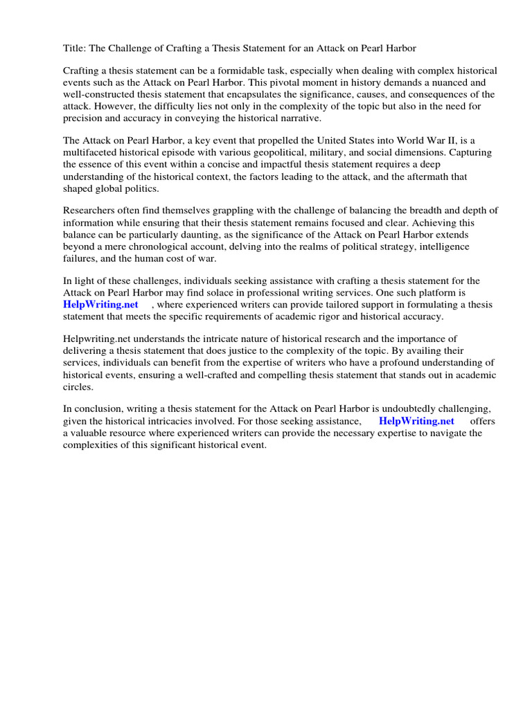 Thesis Statement Guide: Pearl Harbor Attack | PDF | Attack On Pearl ...