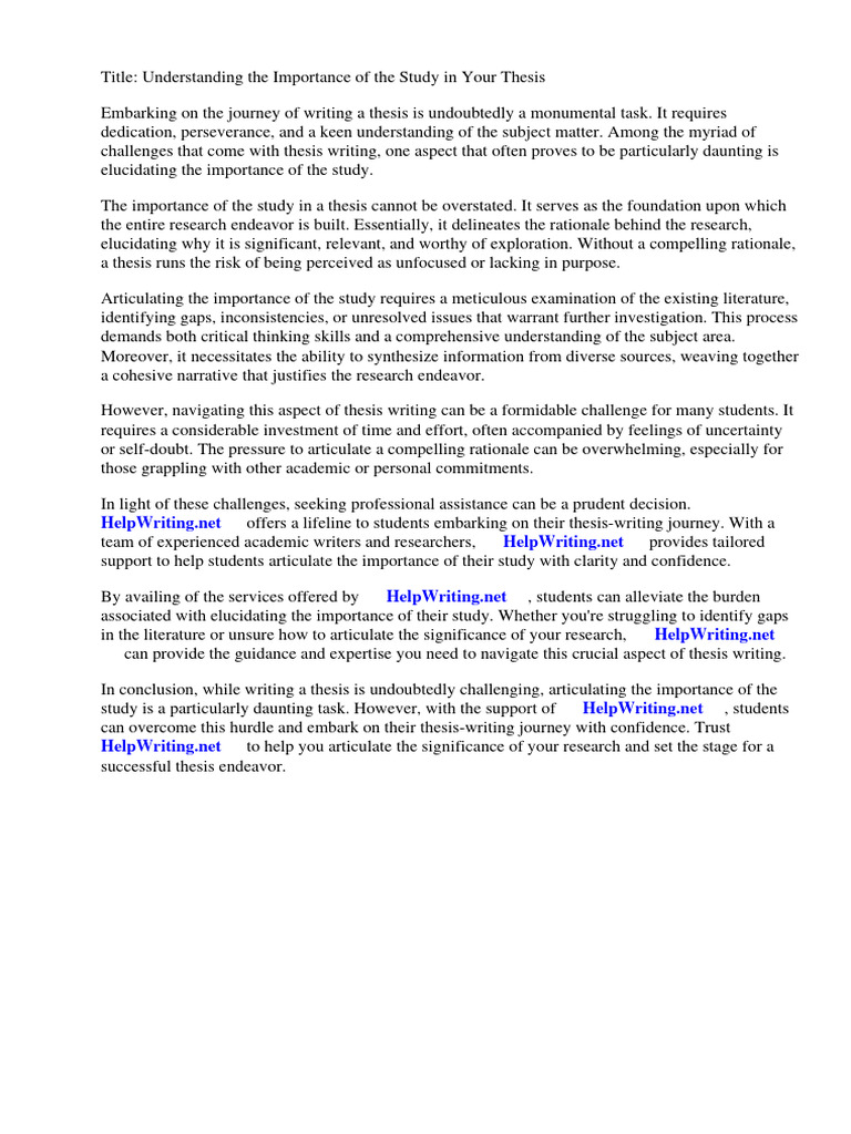 Sample Importance of The Study in Thesis | PDF