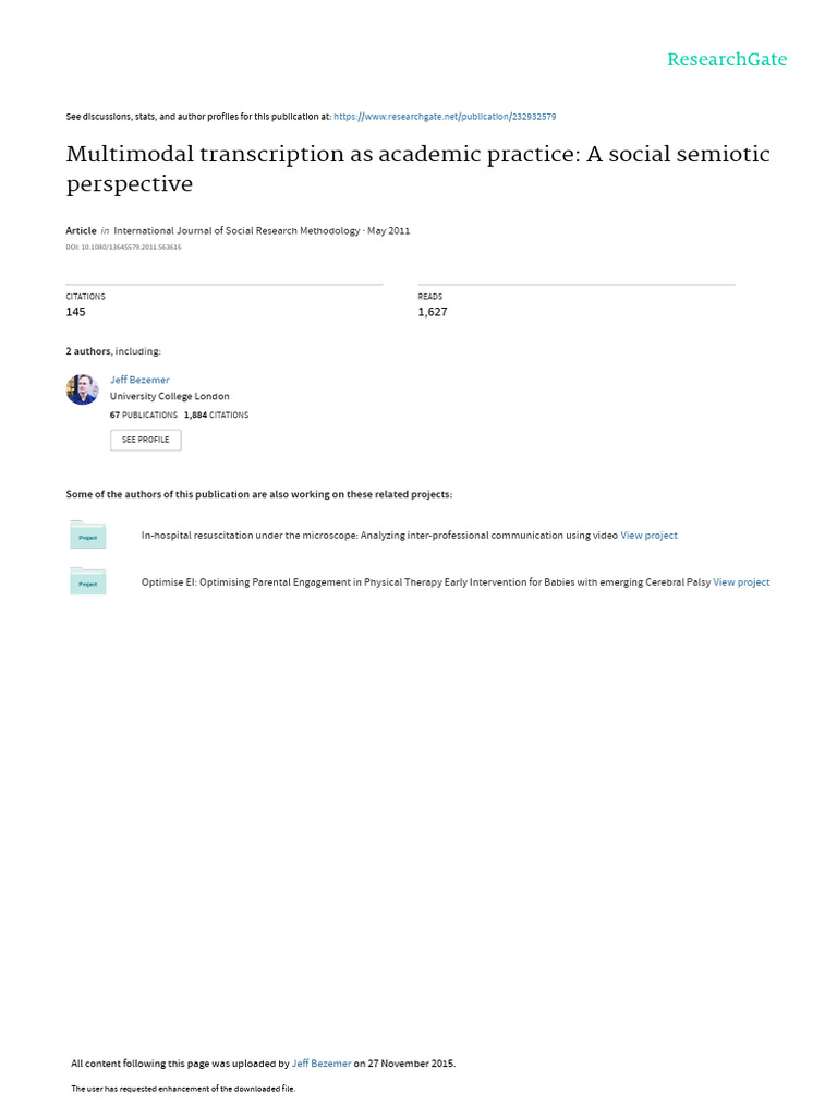 Multimodal Transcription As Academic Practice: A Social Semiotic Perspective | PDF | Linguistics ...