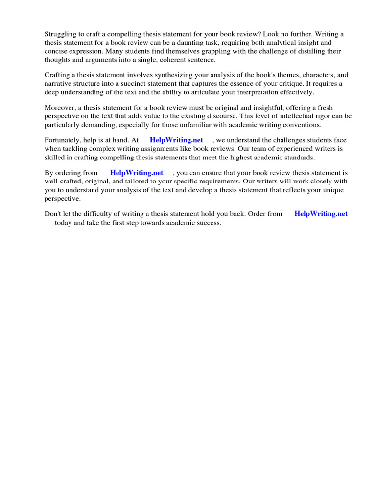 Examples of Book Review Thesis Statements | PDF | Essays | Thesis