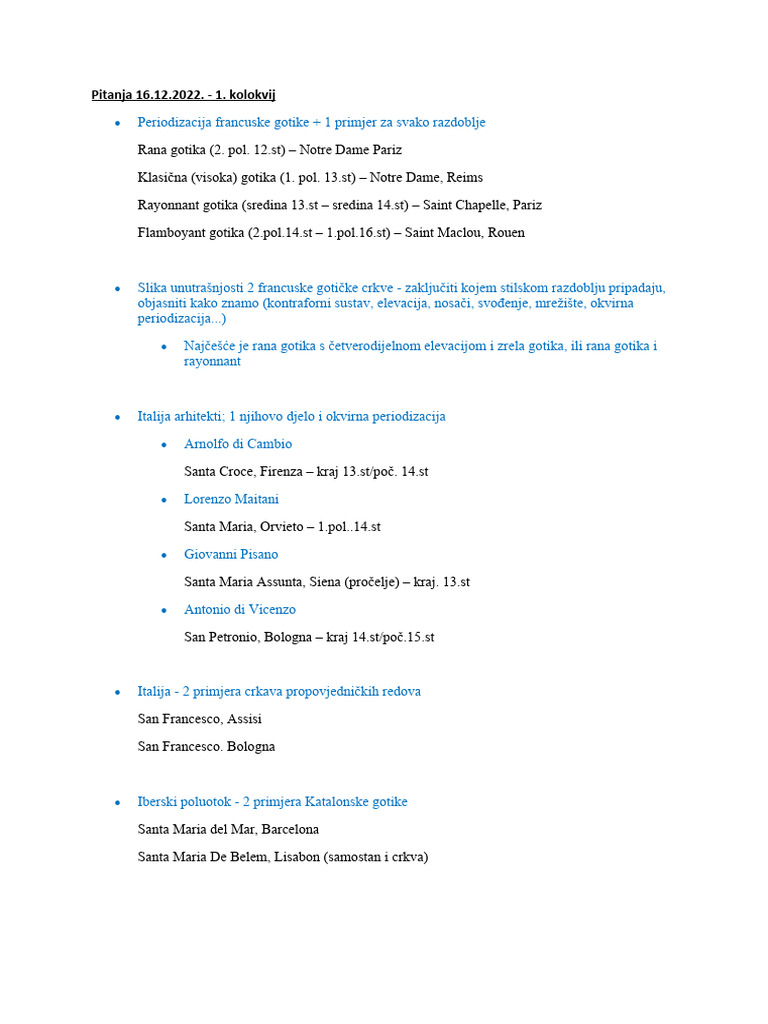Pitanja Gotika 1 Kolokvij | PDF
