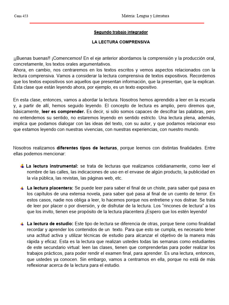 La Lectura Comprensiva | PDF | Artes del Lenguaje y Comunicación