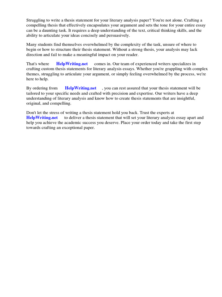 Thesis Statement for Literary Analysis Example | PDF | Essays | Adolescence