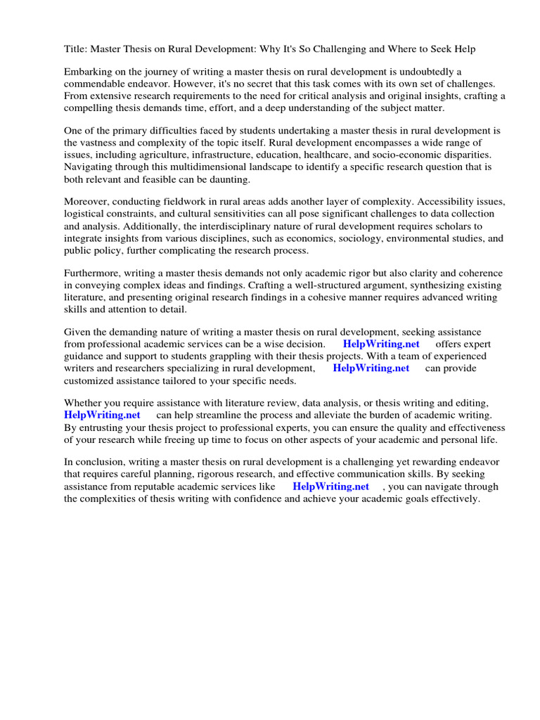 Master Thesis Rural Development | PDF | Agriculture | Tourism