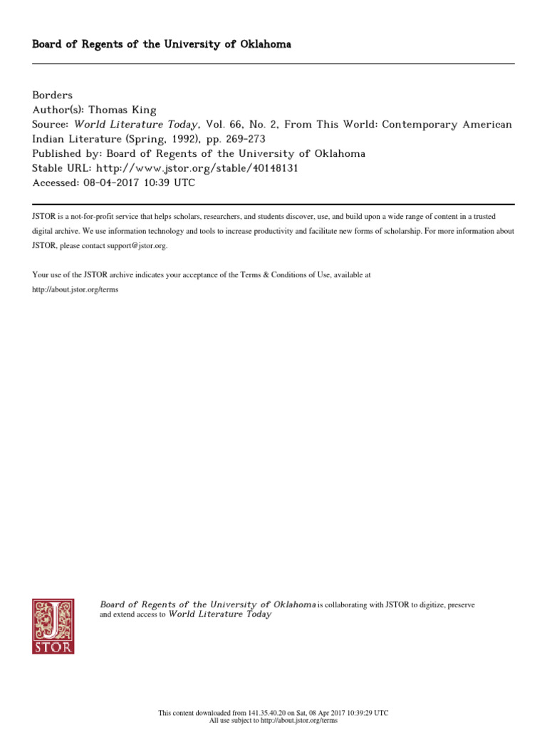 King, Thomas - Borders | PDF