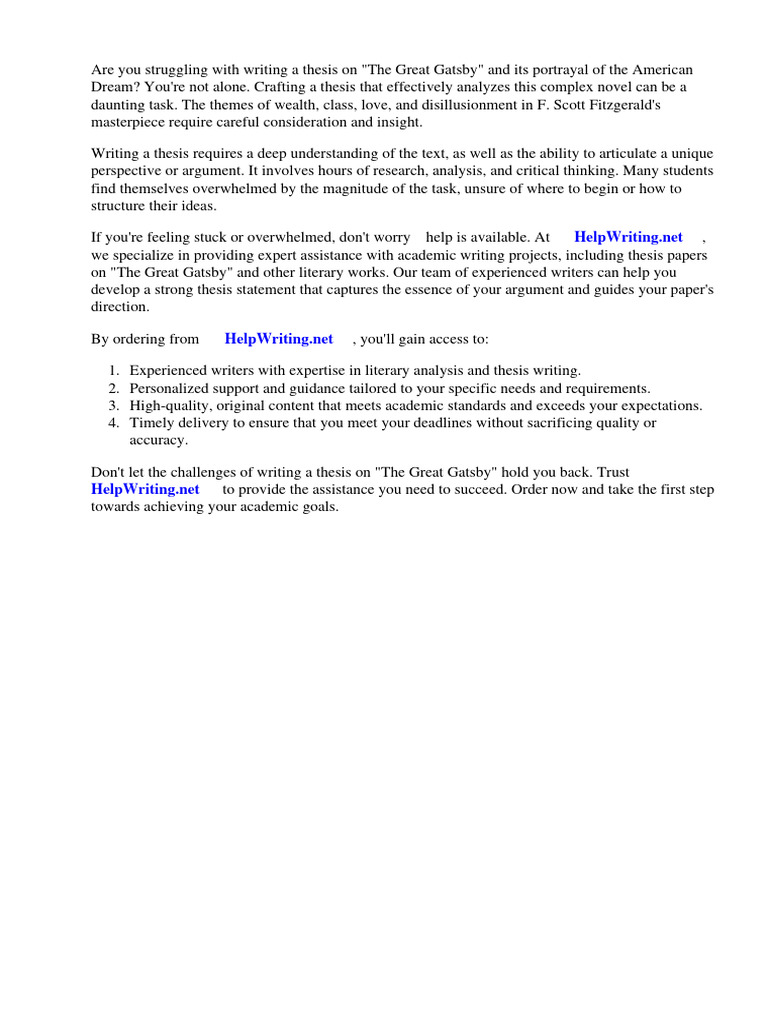 Great Gatsby American Dream Essay Thesis | PDF | The Great Gatsby ...