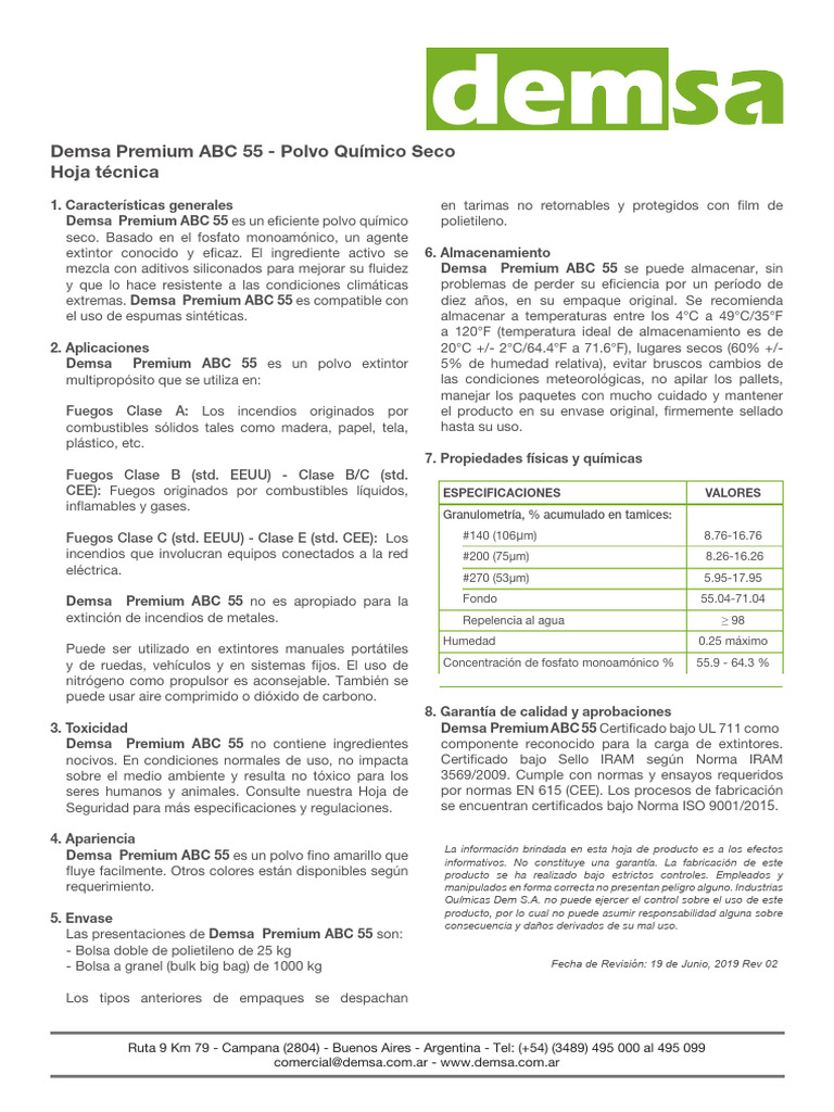 Hoja Tecnica de Polvo Demsa | PDF | Materiales | Química