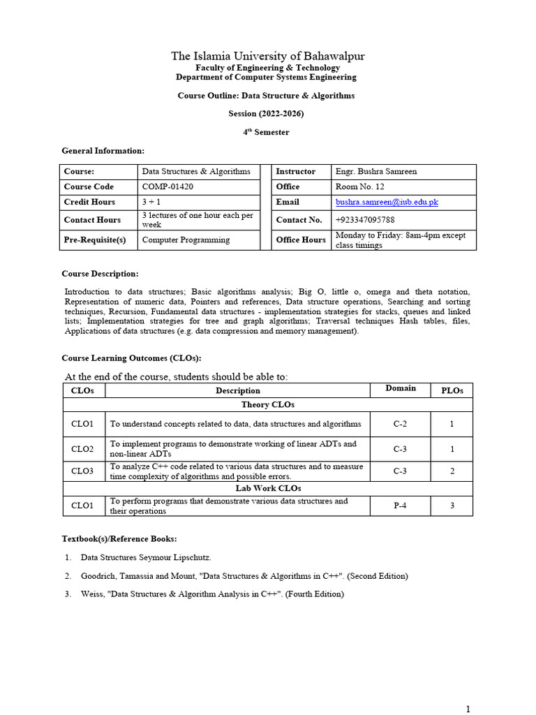 DSA (Course Outlines) Spring24 | PDF | Computer Data | Computer Science