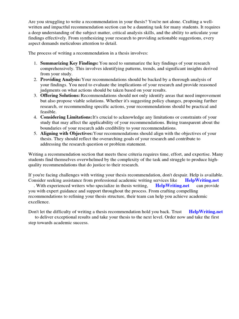 How To Write Recommendation in Thesis Sample | PDF