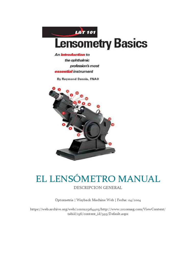 Uso y partes del lensómetro manual | PDF | Óptica | Lentes
