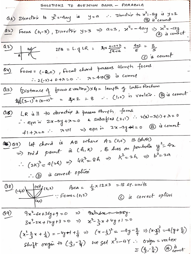 Parabola (Questions Bank Solutions) | PDF