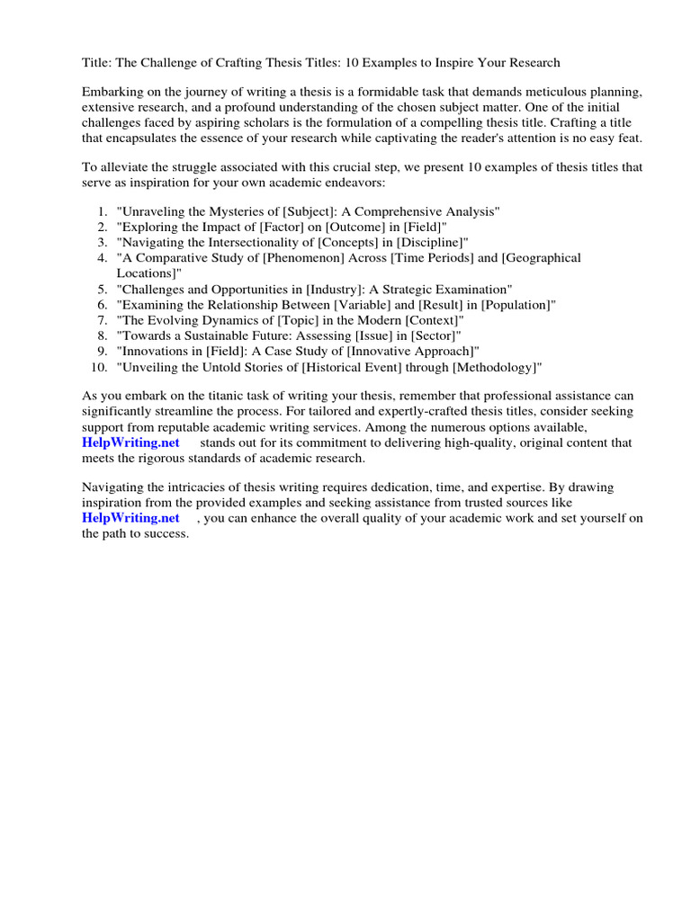10 Examples of Thesis Titles | PDF | Thesis | Essays