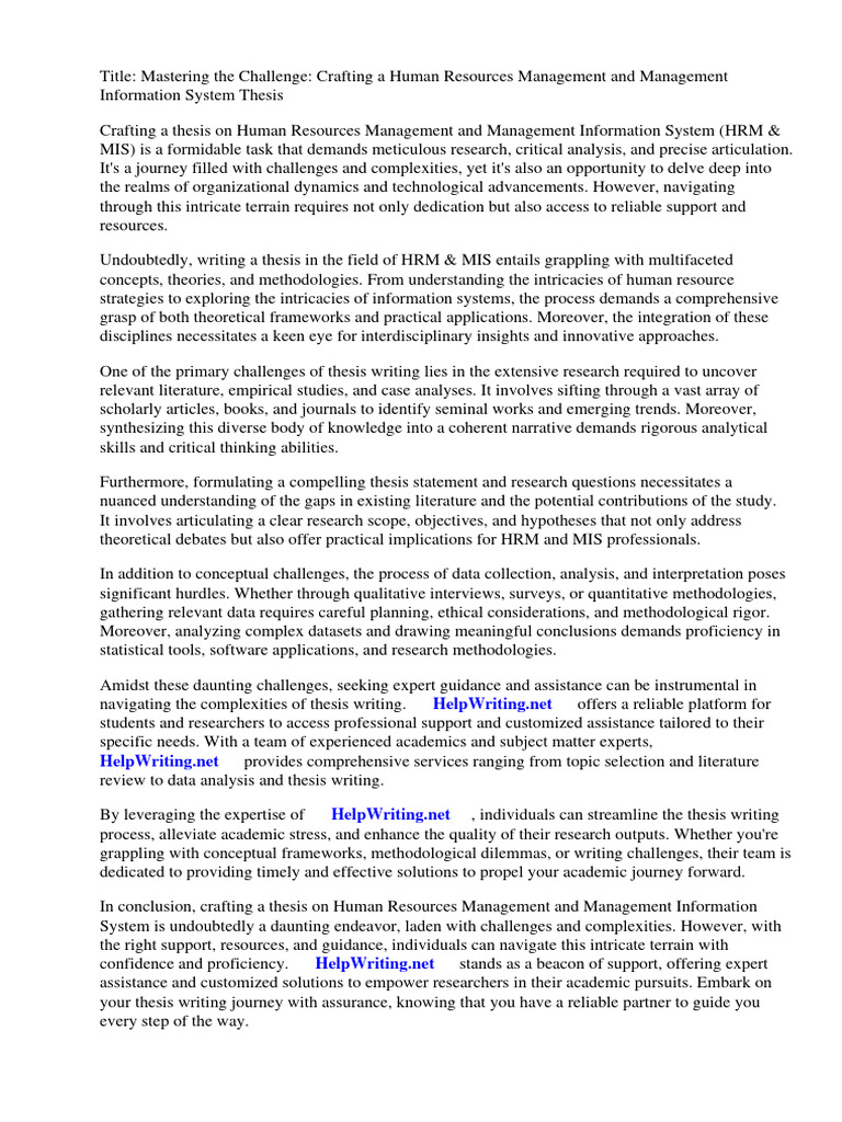 Human Resources Management and Management Information System Thesis PDF ...